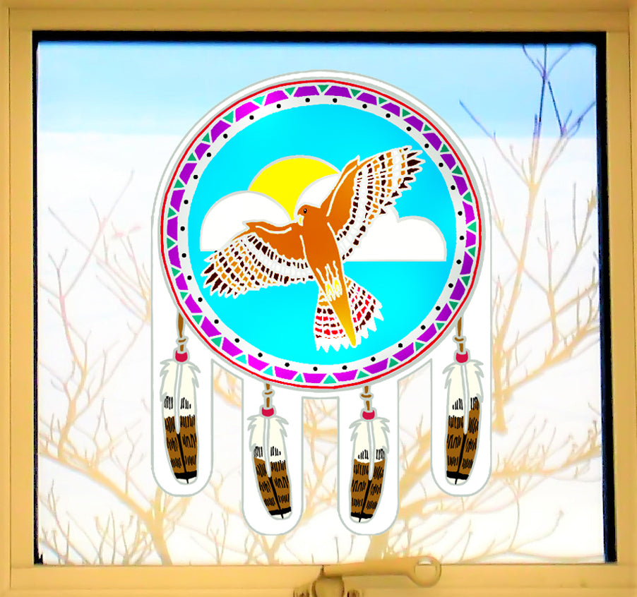RED-TAILED HAWK: Stained Glass Window Decal- ORIGINAL BRIGHT COLORS ...
